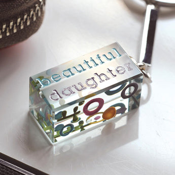 Gift Idea for Daughters, A glass Key ring with "beautiful daughter' by ...