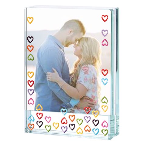 Glass Photo Frame bordered with a scattering of colourful hearts by ...